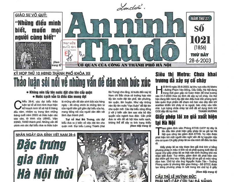 Báo An ninh Thủ đô số 1021, ngày 28/06/2003